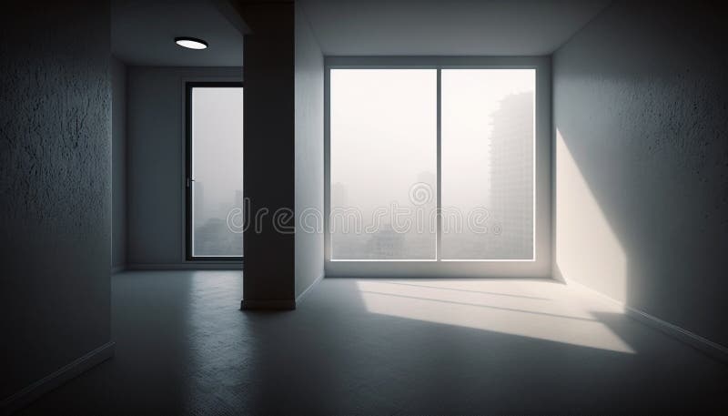 Large Empty Room Overlooking a City Stock Illustration - Illustration ...