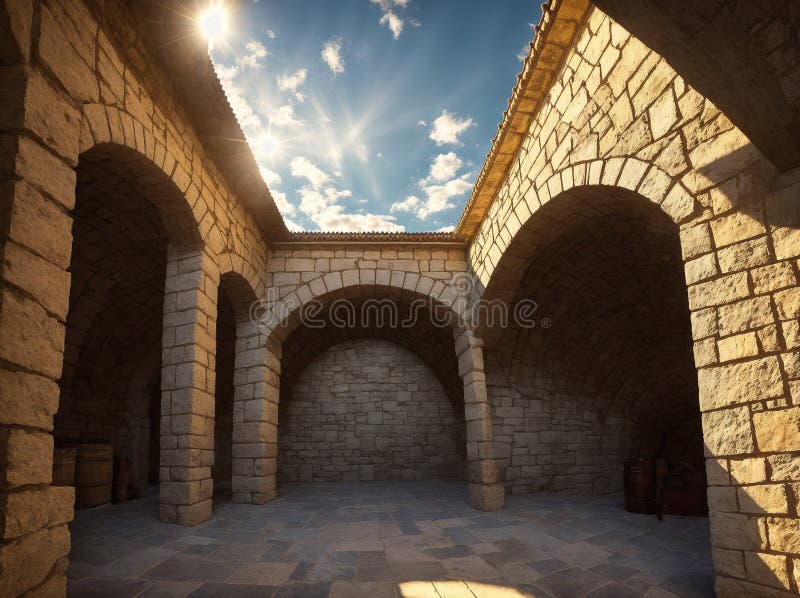 A Large, Empty Room with Stone Walls and a High Ceiling. Stock Photo ...