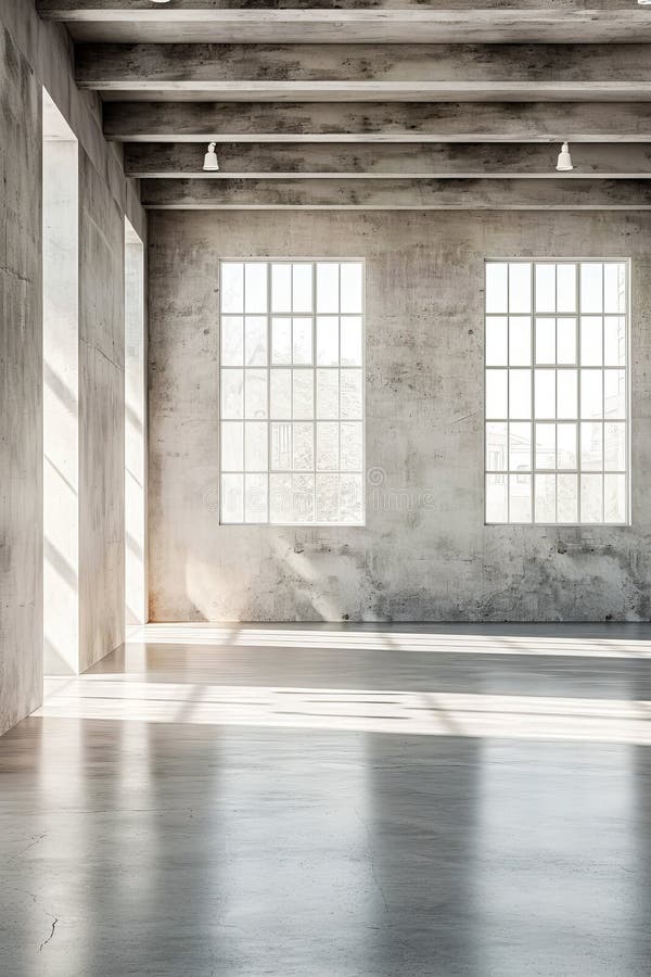Large Empty Room with Three Windows Along One Wall. Generative AI Stock ...