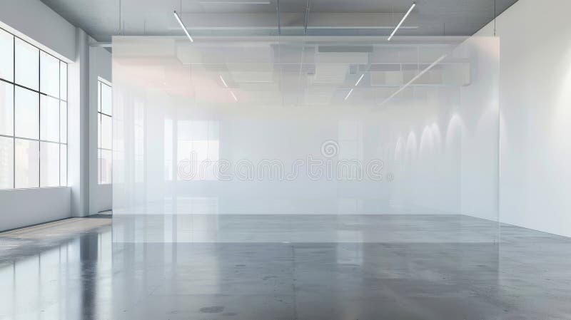 A Large, Empty Room with a White Wall and a Clear Glass Ceiling Stock ...