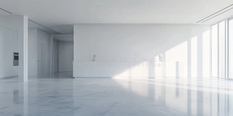 Large, Empty Room with a White Wall and a White Counter Stock Image ...