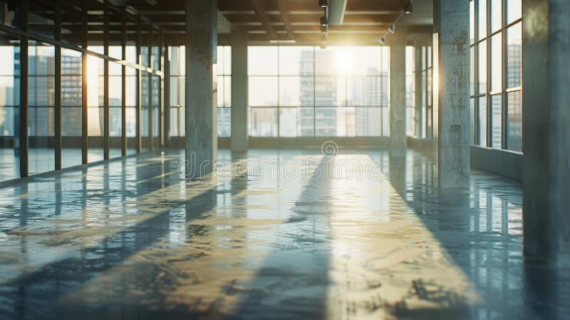 A Large, Empty Room with a Large Window in the Middle Stock Photo ...