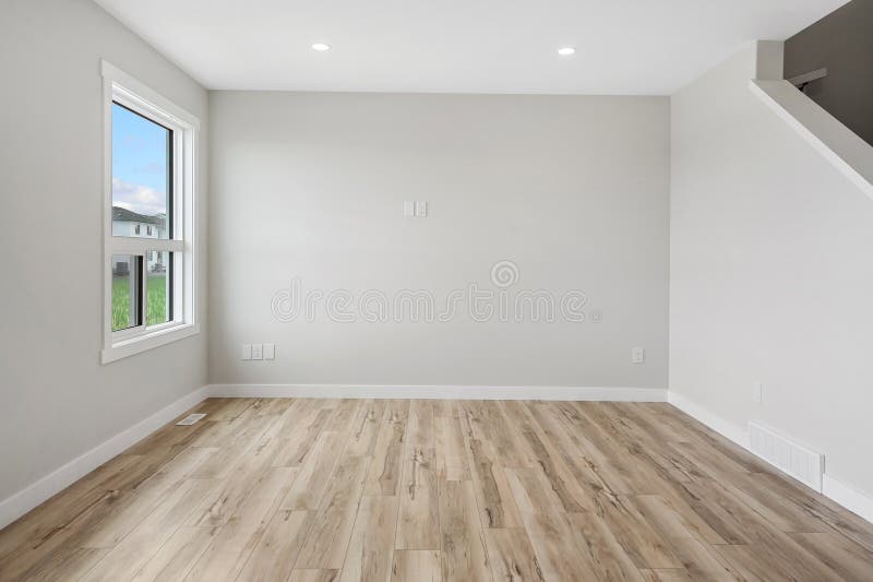 Large, Empty Room with a Window and a Staircase Stock Image - Image of ...