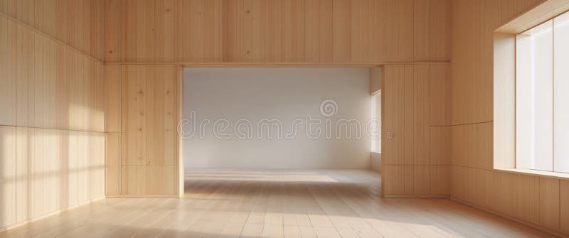 A Large Empty Room with Wooden Walls and Floors Stock Photo - Image of astronomical, floor ...