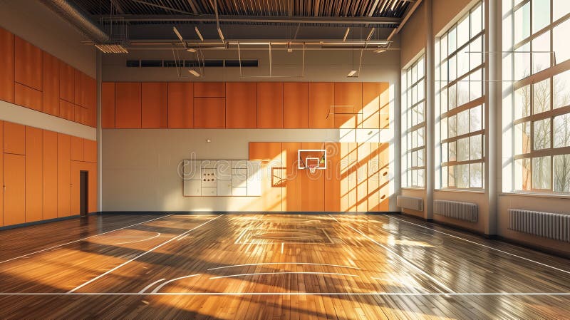Large empty school gym stock illustration. Illustration of wall - 322066576