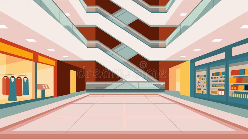 A Large Empty Shopping Mall Interior Flat Vector Stock Vector ...