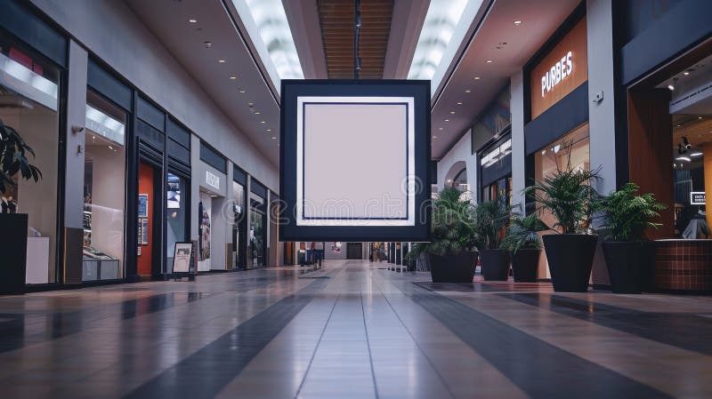 A Large Empty Shopping Mall with a White Sign in the Middle Stock Image ...