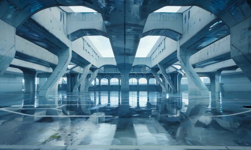 Large Empty Space with a Blue Floor and a Blue Ceiling Stock Video ...