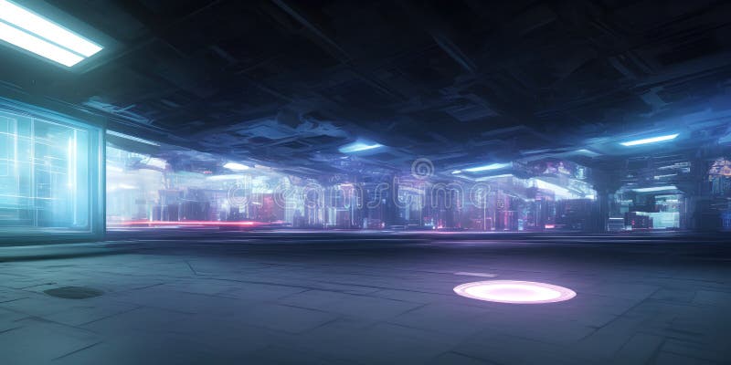 Brightly Lit Shop Windows in an Empty Space, Generated by Artificial ...