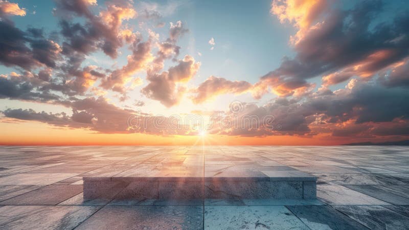 A Large Empty Space with a Sun Shining on a Stone Platform Stock ...