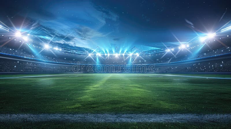 A Large, Empty Stadium at Night the Field is Lit Up by Bright Lights ...