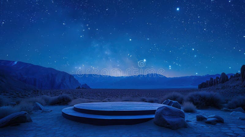 A Large Empty Stage with a Blue Sky and Stars in the Background Stock ...