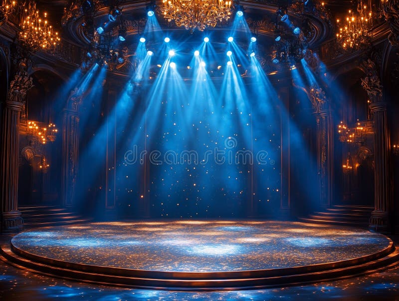 Large Empty Stage with Grand and Magical Lights Shining Down, Epic ...