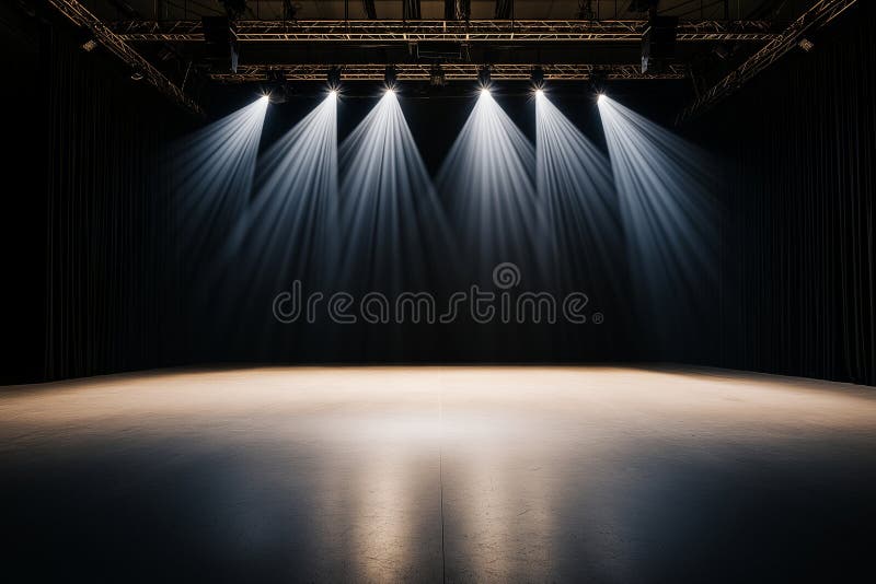 Large Empty Stage Illuminated by Multiple Spotlights Creating Dramatic ...