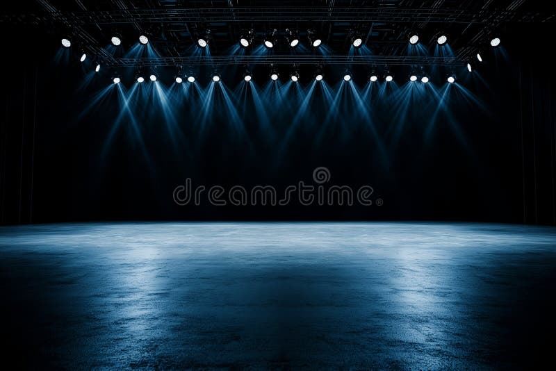 Large Empty Stage Illuminated by Multiple Spotlights, Creating Dramatic ...