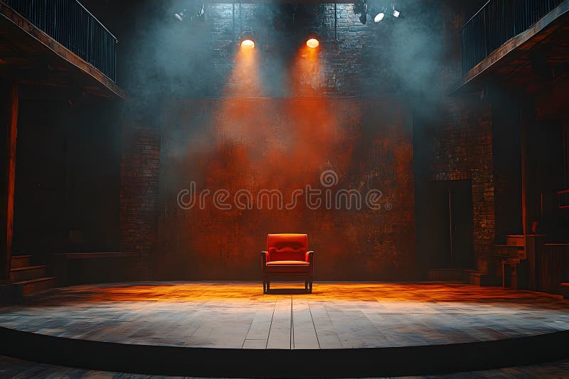 A Large, Empty Stage with a Single Chair in the Center, Illuminated by ...