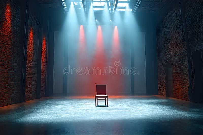 A Large, Empty Stage with a Single Chair in the Center, Illuminated by ...
