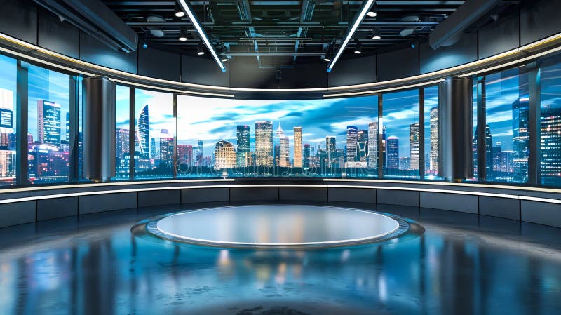 A Large Empty Studio with Windows and Cityscape Stock Image - Image of ...