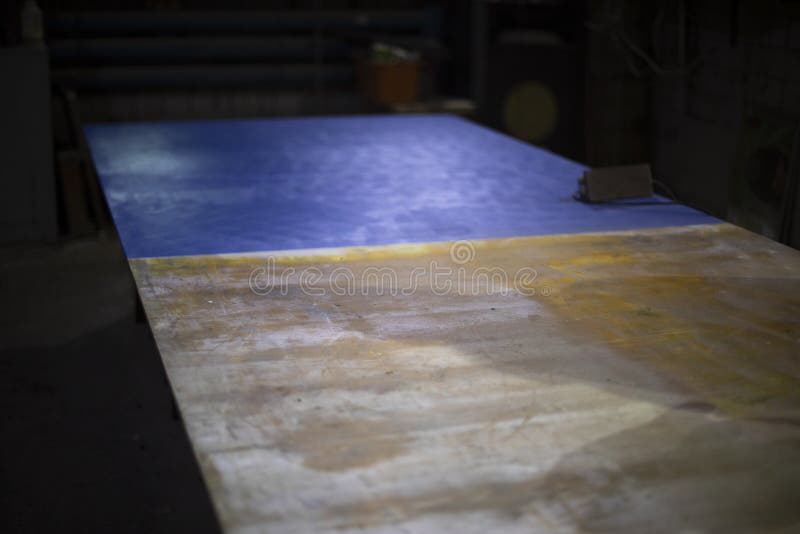 Large Empty Table in Workshop for Work. Table Made of Large Board Stock ...