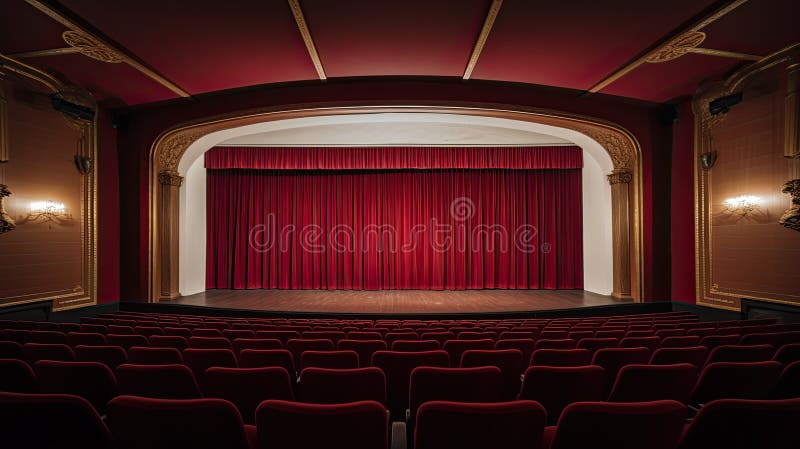 Large Empty Theater with a Large Stage and Red Curtains for the ...