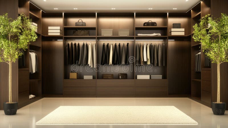 A Large, Empty Walk-in Closet with Light Brown Cabinetry and Ample ...