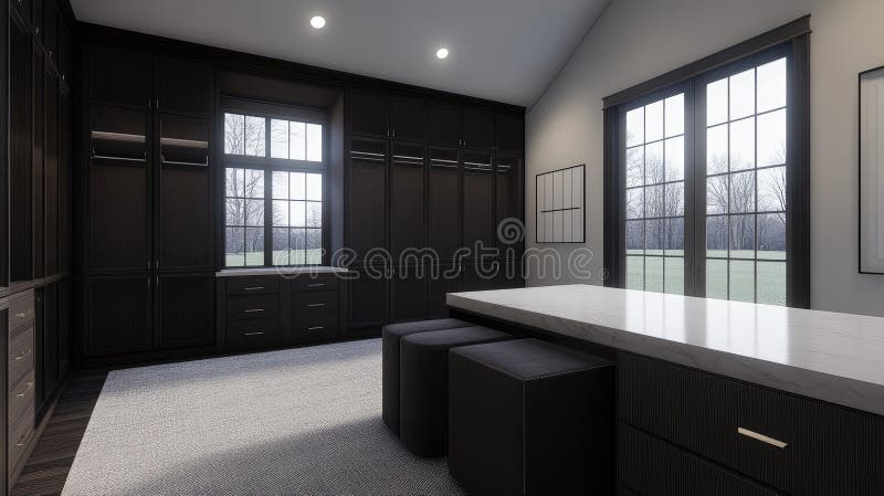 A Large, Empty Walk-in Closet with Light Brown Cabinetry and Ample ...