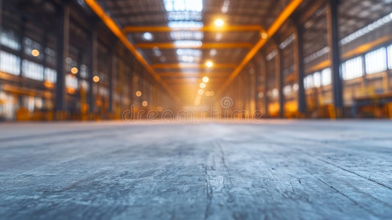 Large Empty Warehouse with Industrial Lighting. Stock Photo - Image of ...