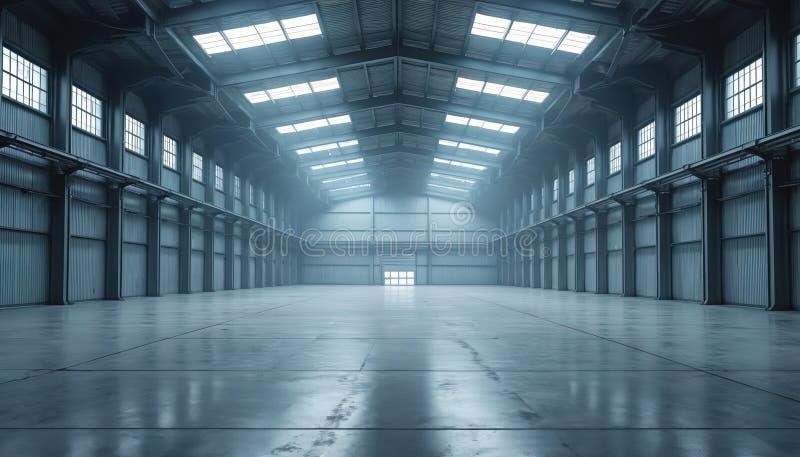 Large Empty Warehouse Interior with Many Windows. Industrial Building ...