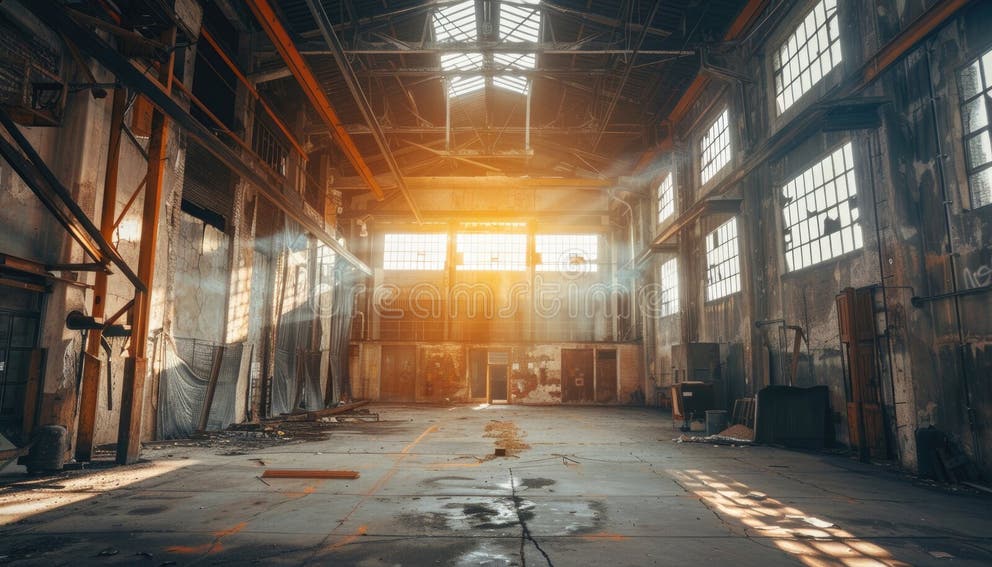 A Large, Empty Warehouse with a Lot of Rust and Graffiti on the Walls ...