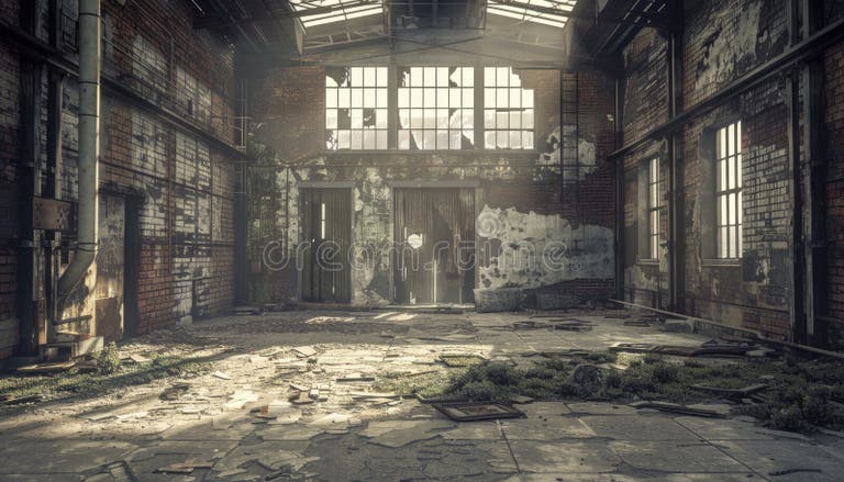 A Large, Empty Warehouse with a Lot of Rust and Graffiti on the Walls ...