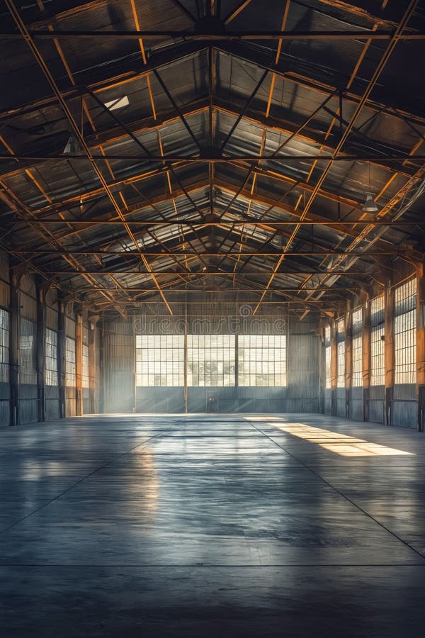 A Large Empty Warehouse with a Lot of Windows. Generative AI Stock ...