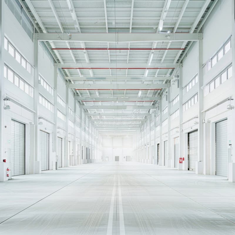 A Large Empty Warehouse with Many Doors, Ideal for Use in Industrial or ...