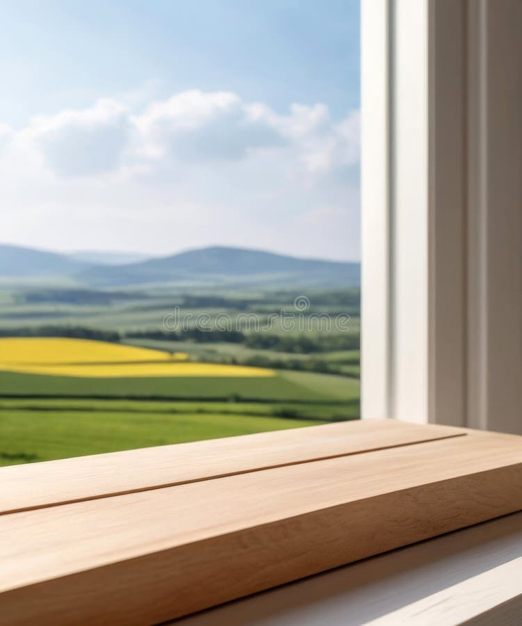 Large Empty Window Sill, Overlooking the Landscape, for Displaying ...