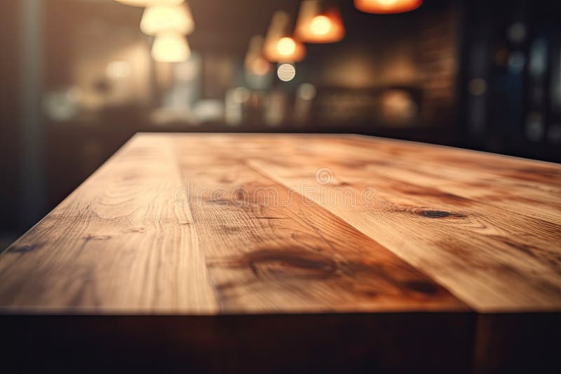 Large Empty Wooden Table on a Dark Background of a Restaurant or Cafe ...