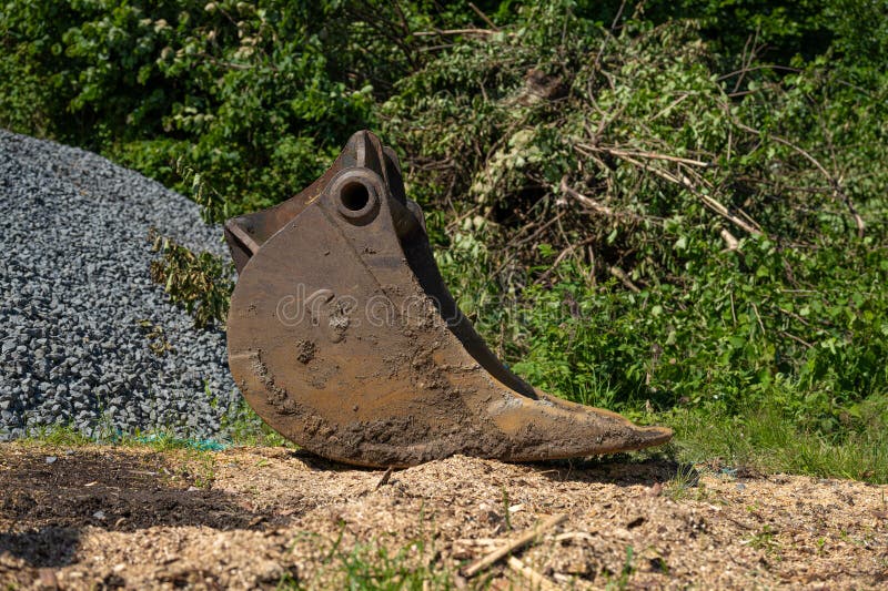 Large Excavator Bucket at a Building Site.. Stock Image - Image of ...