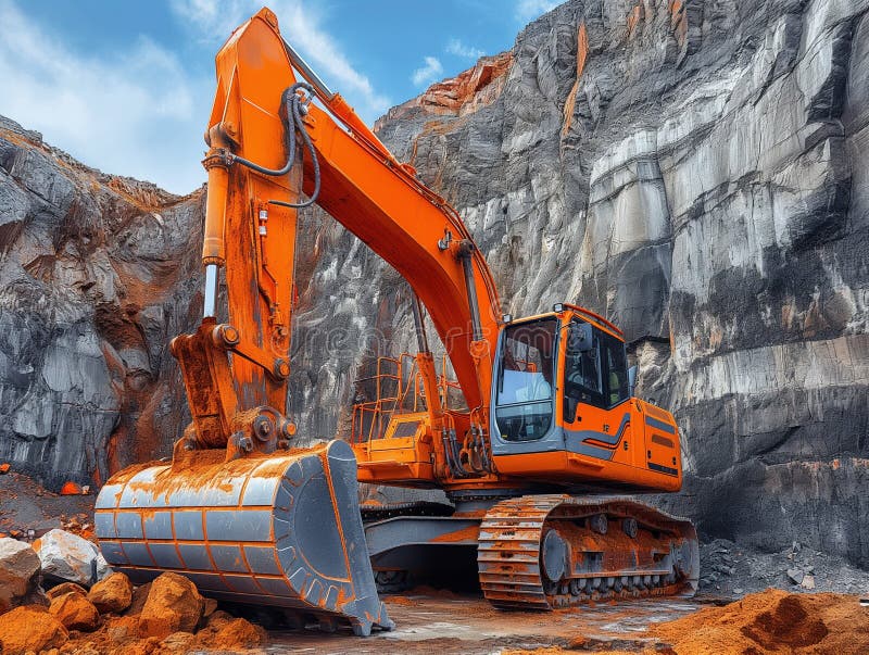 Large Excavator on Construction Site Stock Image - Image of site ...
