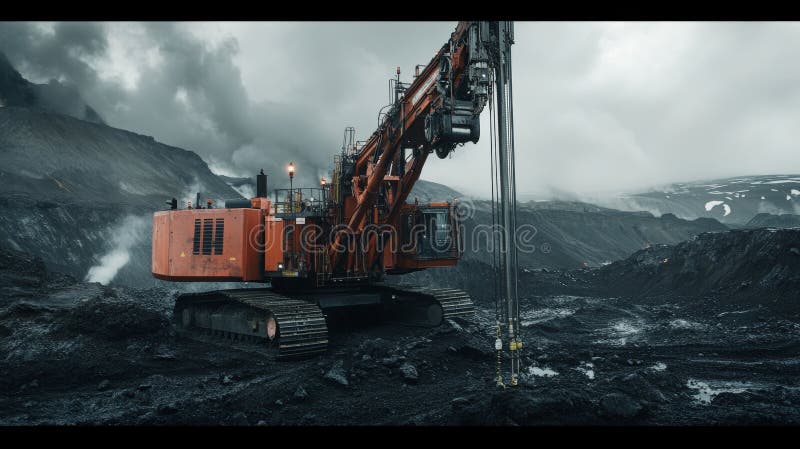 Large Excavator Drilling in Open Pit Coal Mine on Overcast Day Stock ...