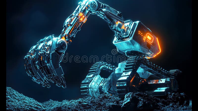 A Large Excavator with Glowing Lights on Its Back, Ideal for Use in ...