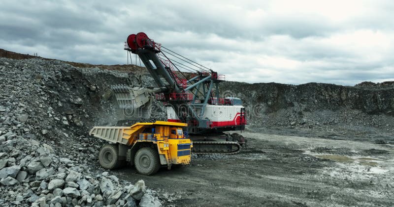 Excavator Loading Dump Truck in Open Pit Mine. Stock Clip Stock Video ...