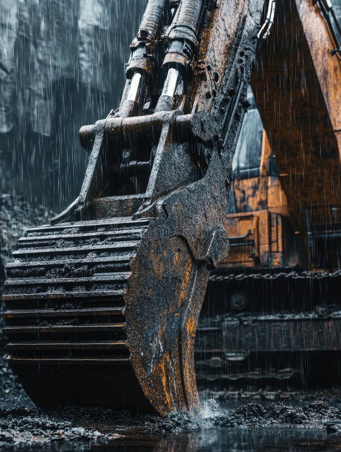 A Large Excavator Sits Atop a Massive Pile of Dirt, Ready To Dig in ...