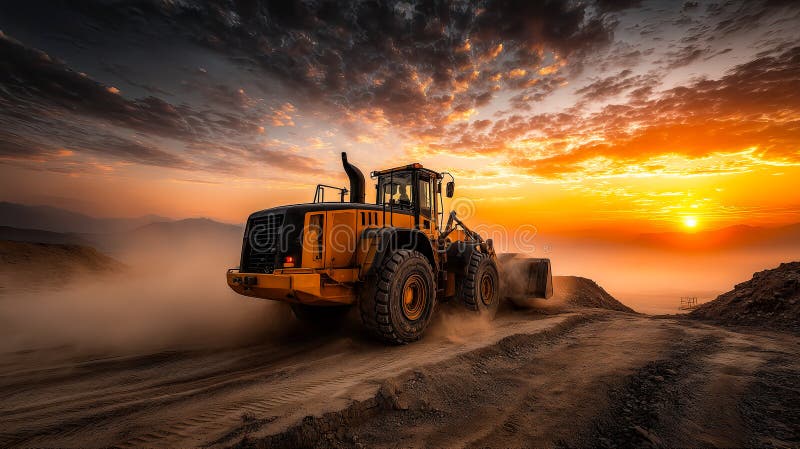 Large Excavator and Wheel Loader at a Construction Site during Golden ...