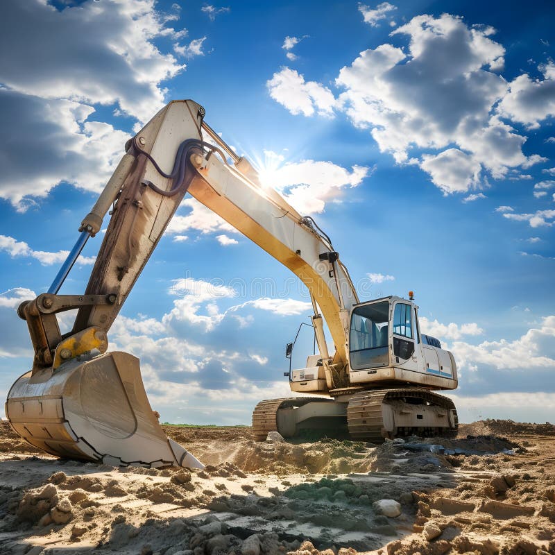 Large Excavator Working on a Construction Site on a Sunny Day Stock ...