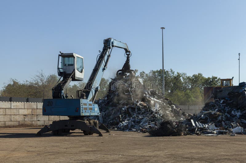 Large Excavators Work on Scrap Metal Stock Image - Image of iron, pile ...