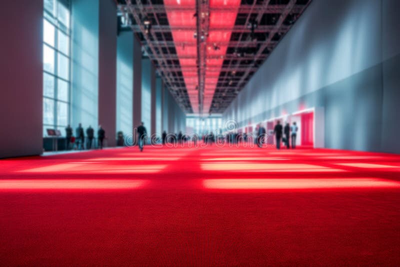 Large Exhibition Hall Red Carpeted Floor High Ceiling Abstract Blur ...