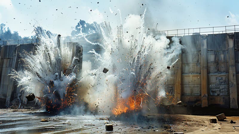 A Large Explosion Against a Concrete Wall Stock Illustration ...
