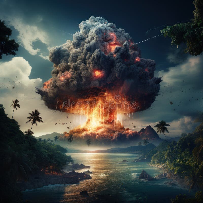 A Large Explosion in the Air Stock Illustration - Illustration of fire ...