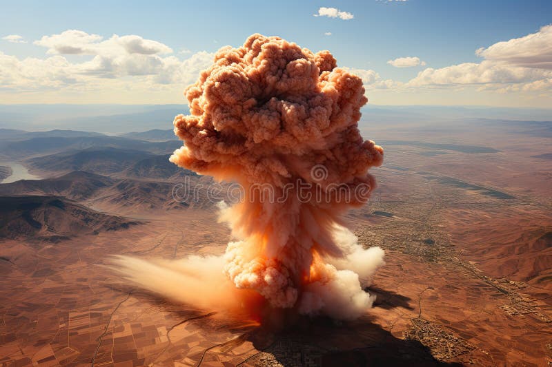 A Large Explosion Over a Desert Stock Illustration - Illustration of ...