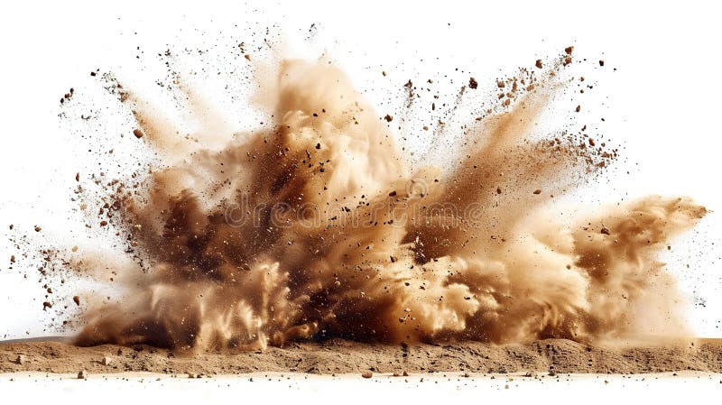 A Large Explosion of Brown Dirt and Dust Against a White Background ...