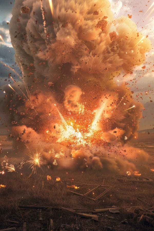A Large Explosion Captured in a Field. Suitable for Illustrating Danger ...