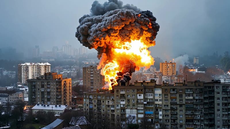 A Large Explosion is Seen in the Sky Over a City Stock Footage - Video ...
